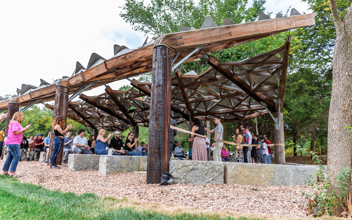 KU architecture students celebrate new outdoor classroom, pavilion at ...